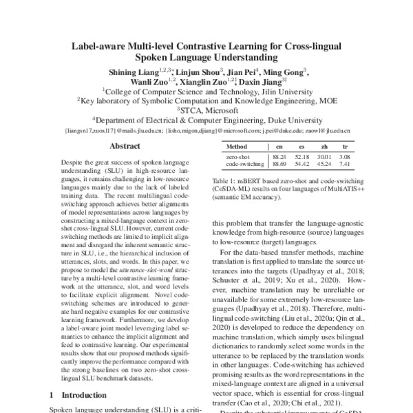 Label-aware Multi-level Contrastive Learning for Cross-lingual Spoken Language Understanding ...