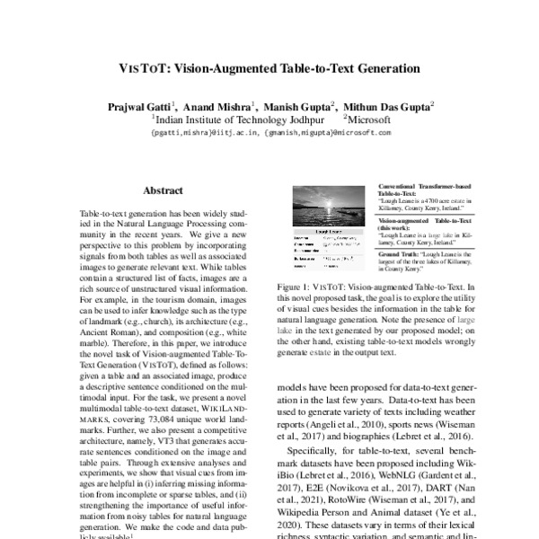 VisToT: Vision-Augmented Table-to-Text Generation - ACL Anthology
