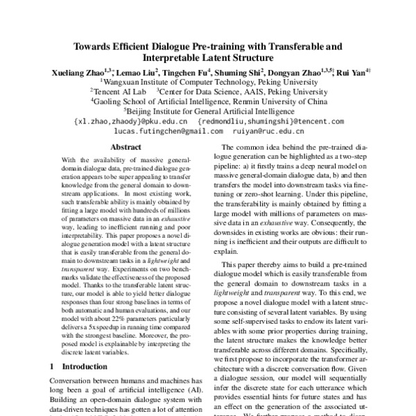 Towards Efficient Dialogue Pre-training with Transferable and Interpretable Latent Structure ...