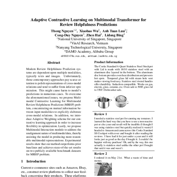 Adaptive Contrastive Learning On Multimodal Transformer For Review Helpfulness Prediction Acl