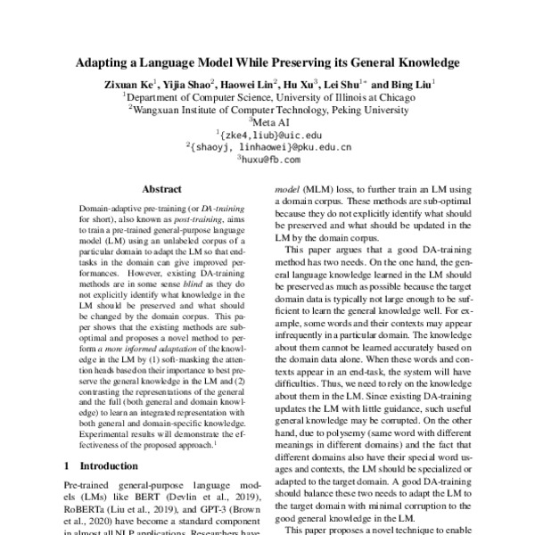 Adapting a Language Model While Preserving its General Knowledge - ACL Anthology