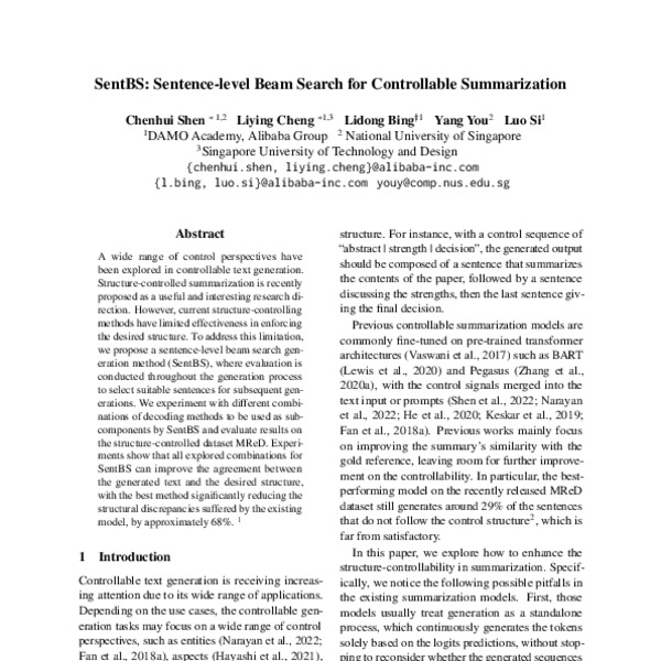 SentBS: Sentence-level Beam Search for Controllable Summarization - ACL ...