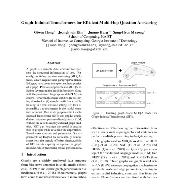Graph-Induced Transformers for Efficient Multi-Hop Question Answering - ACL Anthology