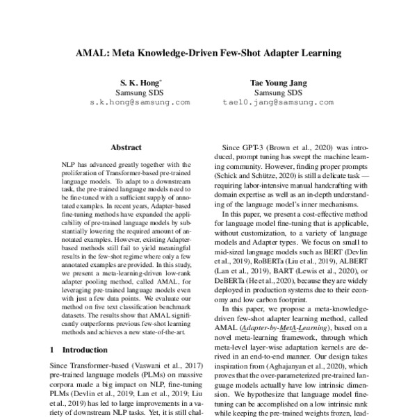 AMAL: Meta Knowledge-Driven Few-Shot Adapter Learning - ACL Anthology