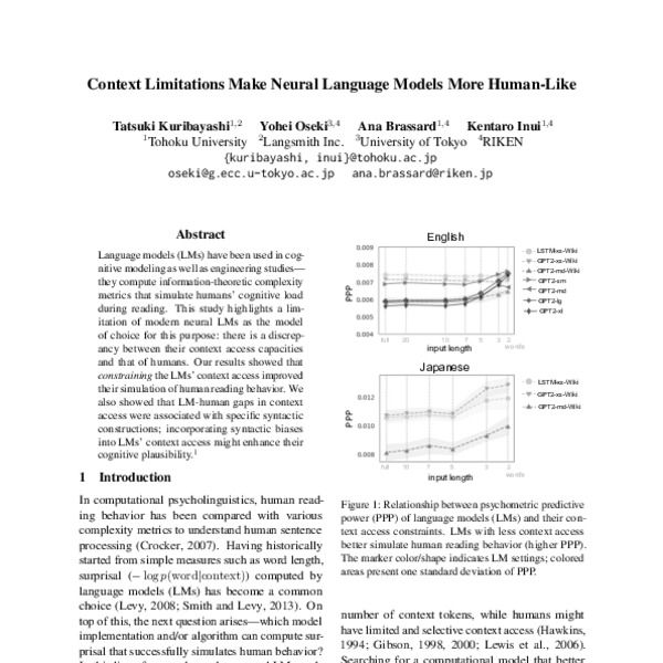 Context Limitations Make Neural Language Models More Human-Like - ACL Anthology
