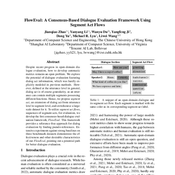 FlowEval: A Consensus-Based Dialogue Evaluation Framework Using Segment Act Flows - ACL Anthology