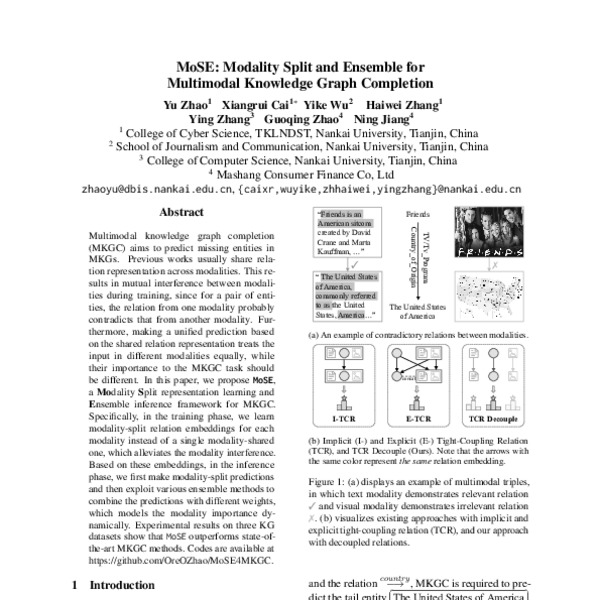 MoSE: Modality Split and Ensemble for Multimodal Knowledge Graph Completion - ACL Anthology