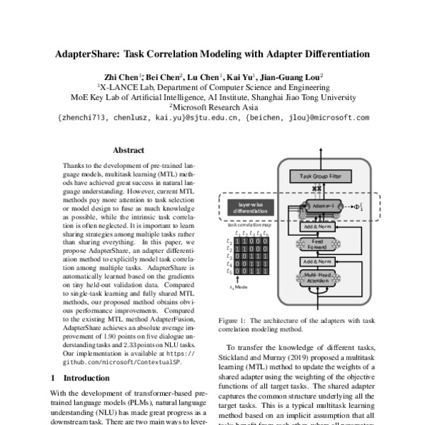 AdapterShare: Task Correlation Modeling with Adapter Differentiation - ACL Anthology