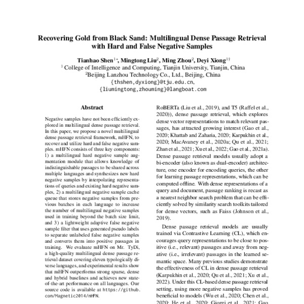 Recovering Gold from Black Sand: Multilingual Dense Passage Retrieval with Hard and False ...