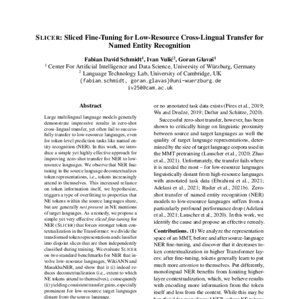 SLICER: Sliced Fine-Tuning for Low-Resource Cross-Lingual Transfer for Named Entity Recognition ...