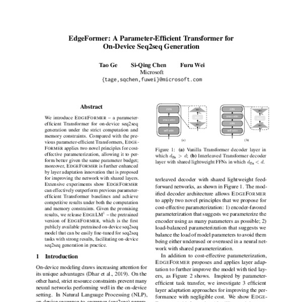 Edgeformer A Parameter Efficient Transformer For On Device Seq2seq Generation Acl Anthology