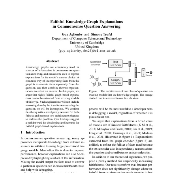 Faithful Knowledge Graph Explanations in Commonsense Question Answering - ACL Anthology
