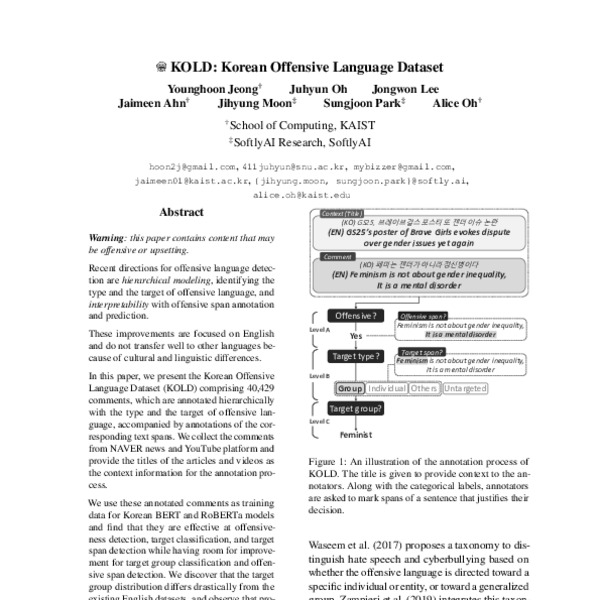 KOLD: Korean Offensive Language Dataset - ACL Anthology