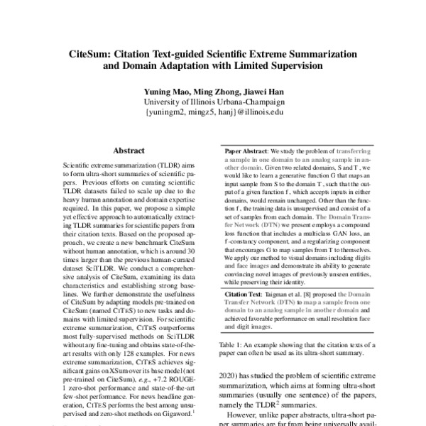 CiteSum: Citation Text-guided Scientific Extreme Summarization and ...