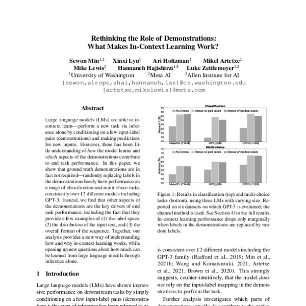 Rethinking the Role of Demonstrations: What Makes In-Context Learning Work? - ACL Anthology