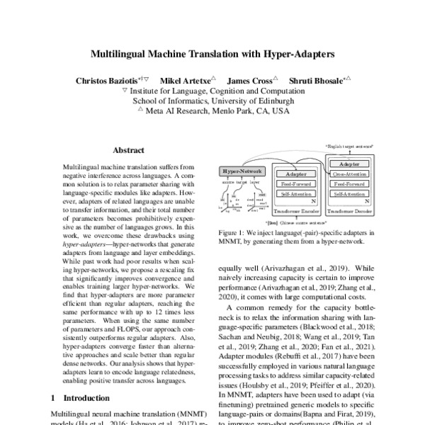 Multilingual Machine Translation with Hyper-Adapters - ACL Anthology
