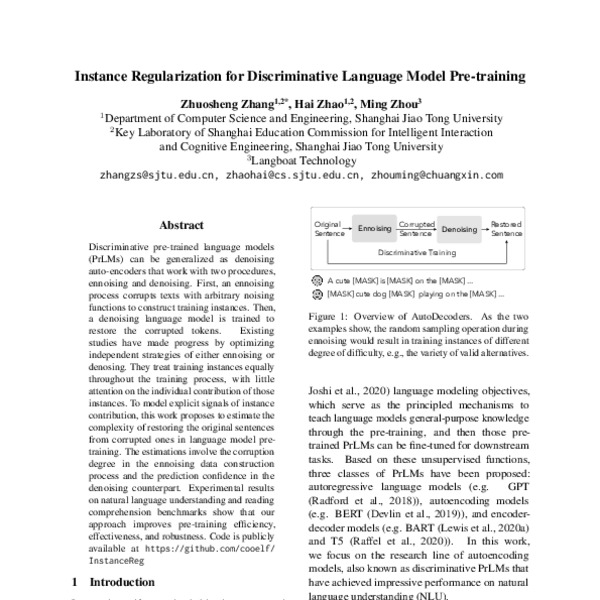 Instance Regularization for Discriminative Language Model Pre-training - ACL Anthology