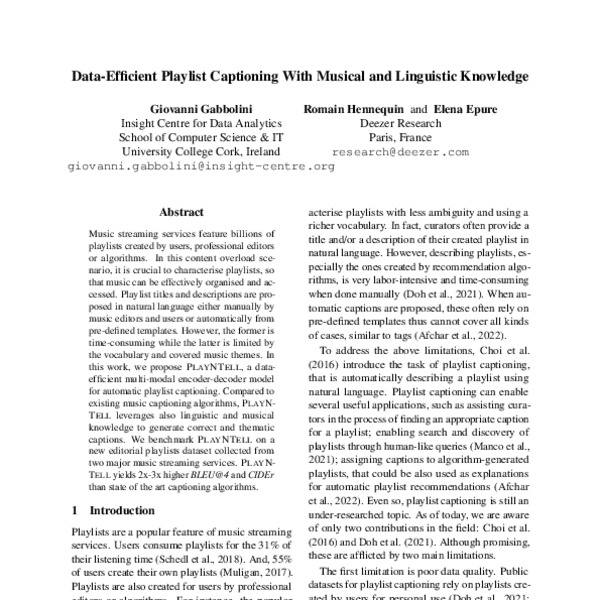 Data-Efficient Playlist Captioning With Musical and Linguistic Knowledge - ACL Anthology