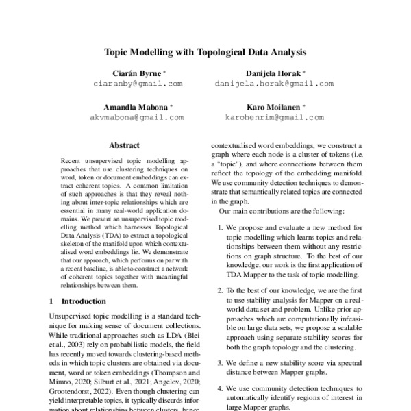 Topic Modeling With Topological Data Analysis - ACL Anthology