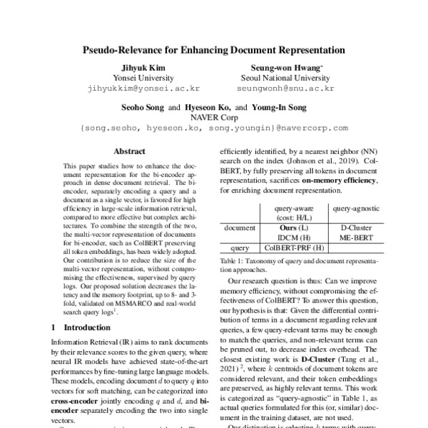 Pseudo-Relevance for Enhancing Document Representation - ACL Anthology