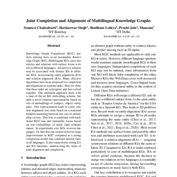Joint Completion and Alignment of Multilingual Knowledge Graphs - ACL Anthology