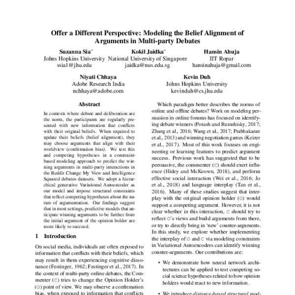 Offer a Different Perspective: Modeling the Belief Alignment of ...