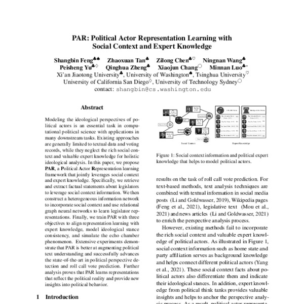 PAR: Political Actor Representation Learning with Social Context and ...