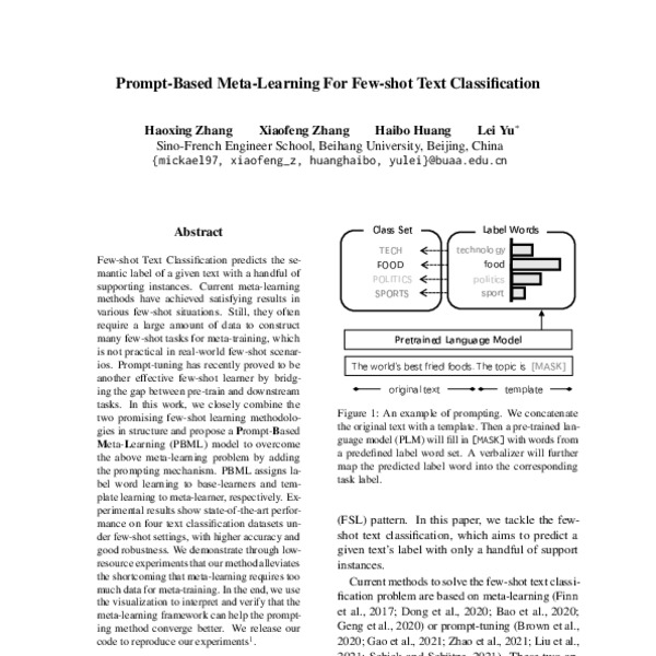 Prompt-Based Meta-Learning For Few-shot Text Classification - ACL Anthology