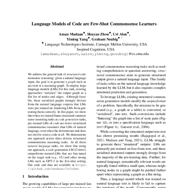 Language Models of Code are Few-Shot Commonsense Learners - ACL Anthology