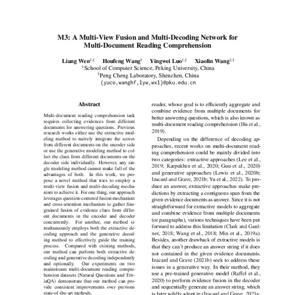 M3 A Multi View Fusion And Multi Decoding Network For Multi Document Reading Comprehension