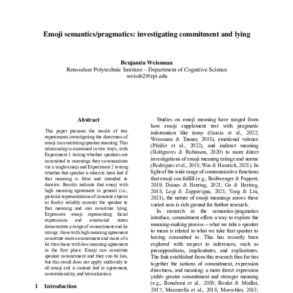 Emoji Semanticspragmatics Investigating Commitment And Lying Acl Anthology