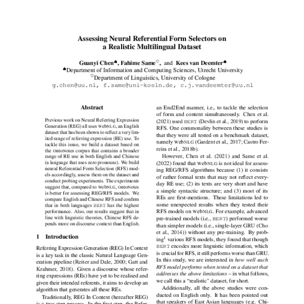 Assessing Neural Referential Form Selectors on a Realistic Multilingual ...