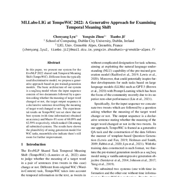 MLLabs-LIG at TempoWiC 2022: A Generative Approach for Examining ...