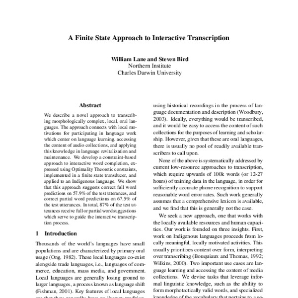A Finite State Aproach to Interactive Transcription - ACL Anthology