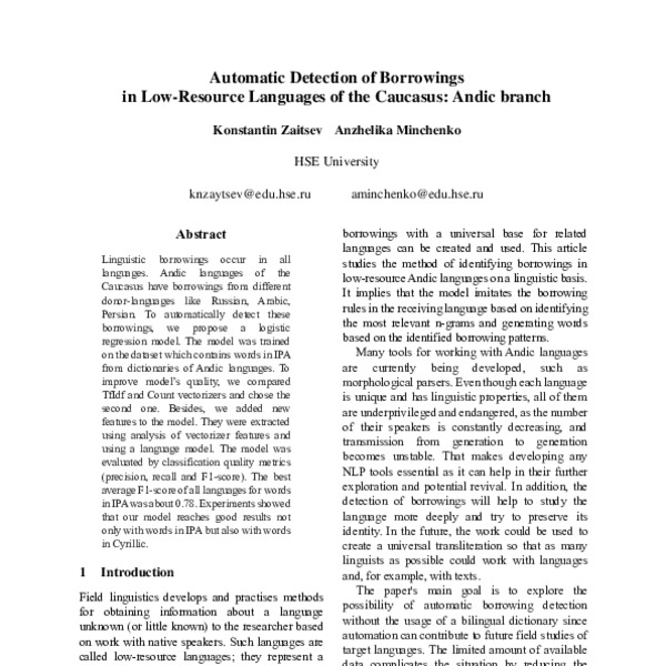 Automatic Detection of Borrowings in Low-Resource Languages of the ...