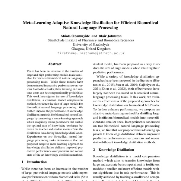 Meta-Learning Adaptive Knowledge Distillation for Efficient Biomedical Natural Language ...