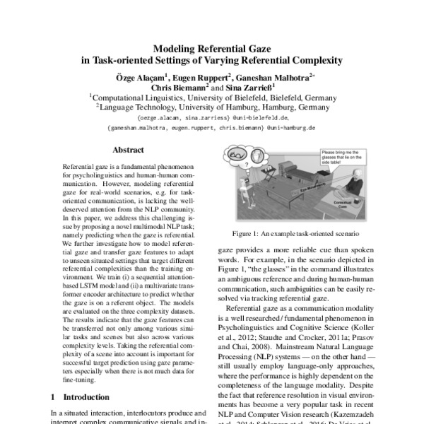 Modeling Referential Gaze In Task Oriented Settings Of Varying Referential Complexity Acl