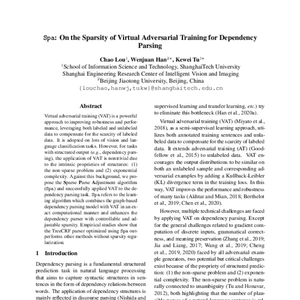 Spa: On the Sparsity of Virtual Adversarial Training for Dependency Parsing - ACL Anthology