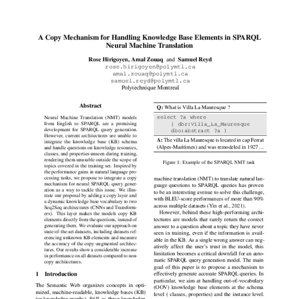 A Copy Mechanism for Handling Knowledge Base Elements in SPARQL Neural Machine Translation - ACL ...