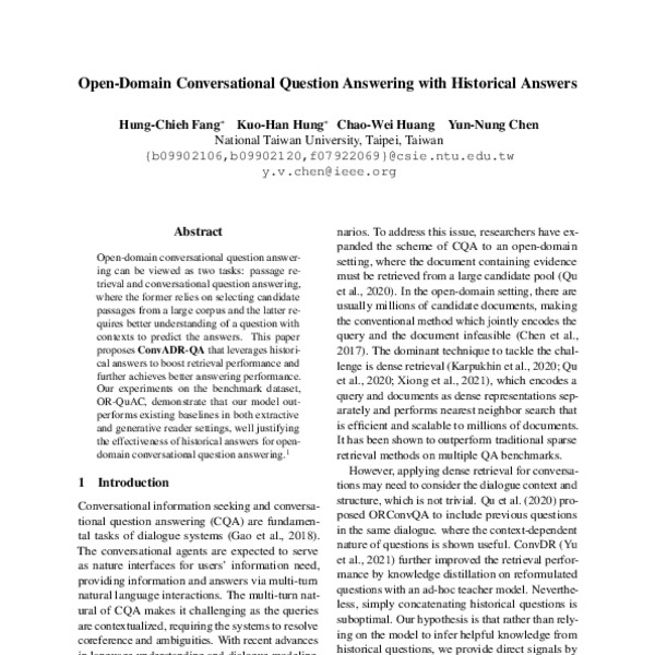 Open-Domain Conversational Question Answering with Historical Answers - ACL Anthology