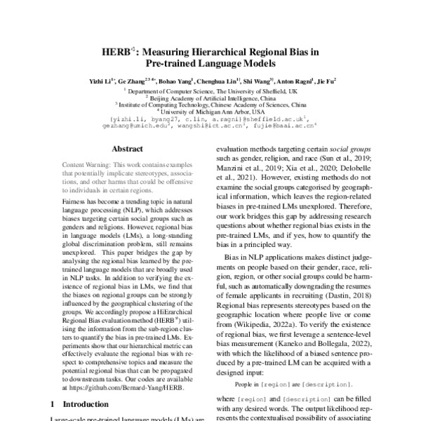 HERB: Measuring Hierarchical Regional Bias in Pre-trained Language Models - ACL Anthology