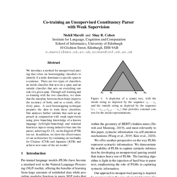 Co-training an Unsupervised Constituency Parser with Weak Supervision - ACL Anthology