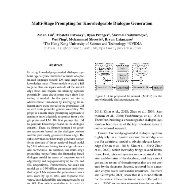 Multi-Stage Prompting for Knowledgeable Dialogue Generation - ACL Anthology