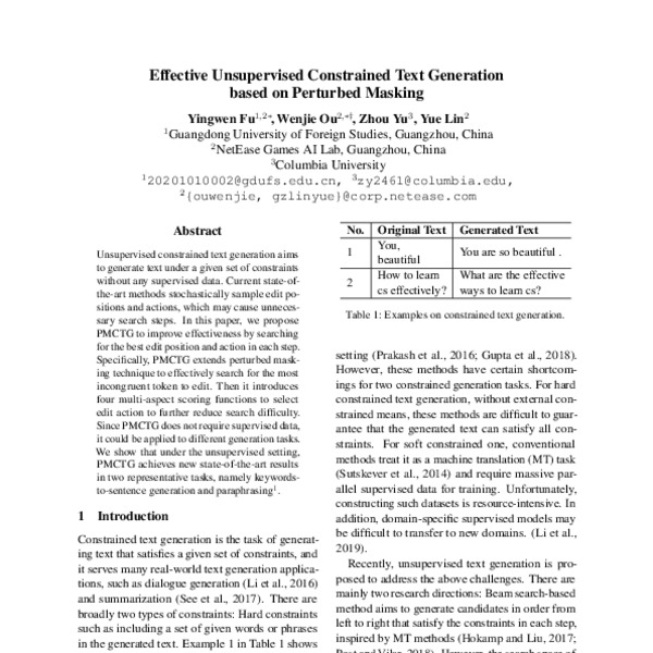 Effective Unsupervised Constrained Text Generation Based On Perturbed Masking Acl Anthology