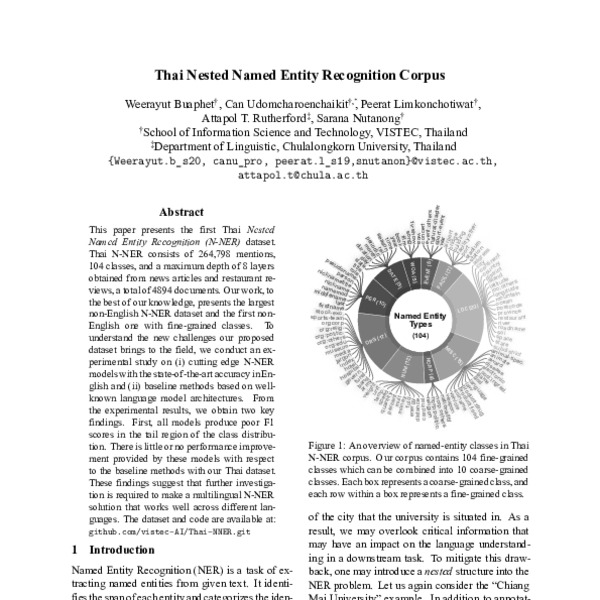 Thai Nested Named Entity Recognition Corpus - ACL Anthology