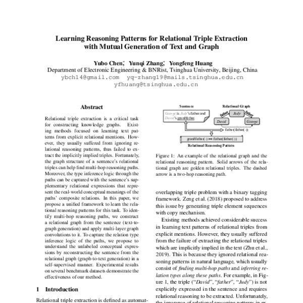 Learning Reasoning Patterns for Relational Triple Extraction with Mutual Generation of Text and ...