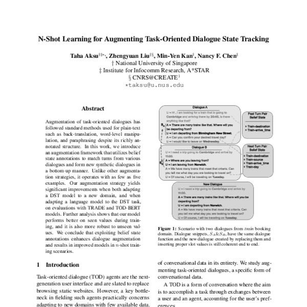 N-Shot Learning for Augmenting Task-Oriented Dialogue State Tracking - ACL Anthology