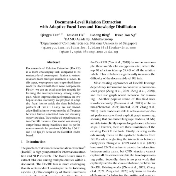 Document Level Relation Extraction With Adaptive Focal Loss And