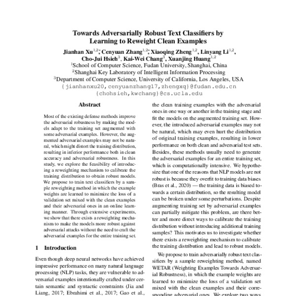 Towards Adversarially Robust Text Classifiers by Learning to Reweight ...