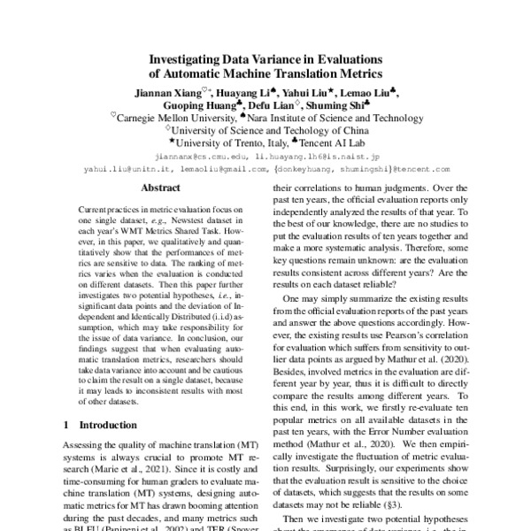 Investigating Data Variance In Evaluations Of Automatic Machine Translation Metrics Acl Anthology